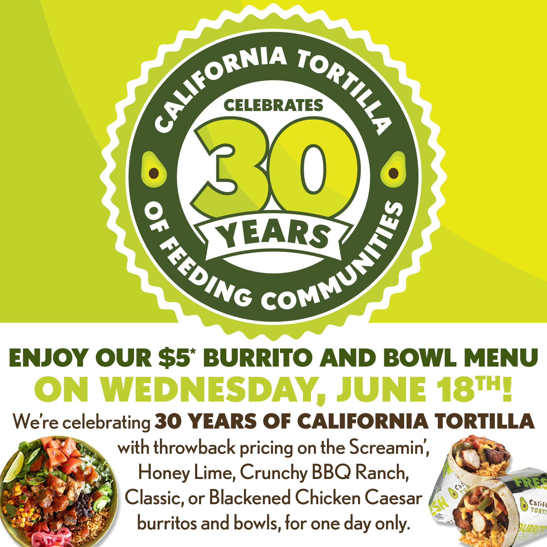 California Tortilla Celebrates 30th Anniversary with Throwback Prices ...